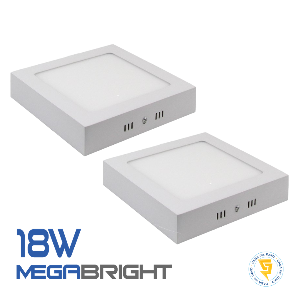 PACK DOS PANELES LED CUADRADO SOBREPUESTO 18W MEGABRIGHT | casadelrayo.cl