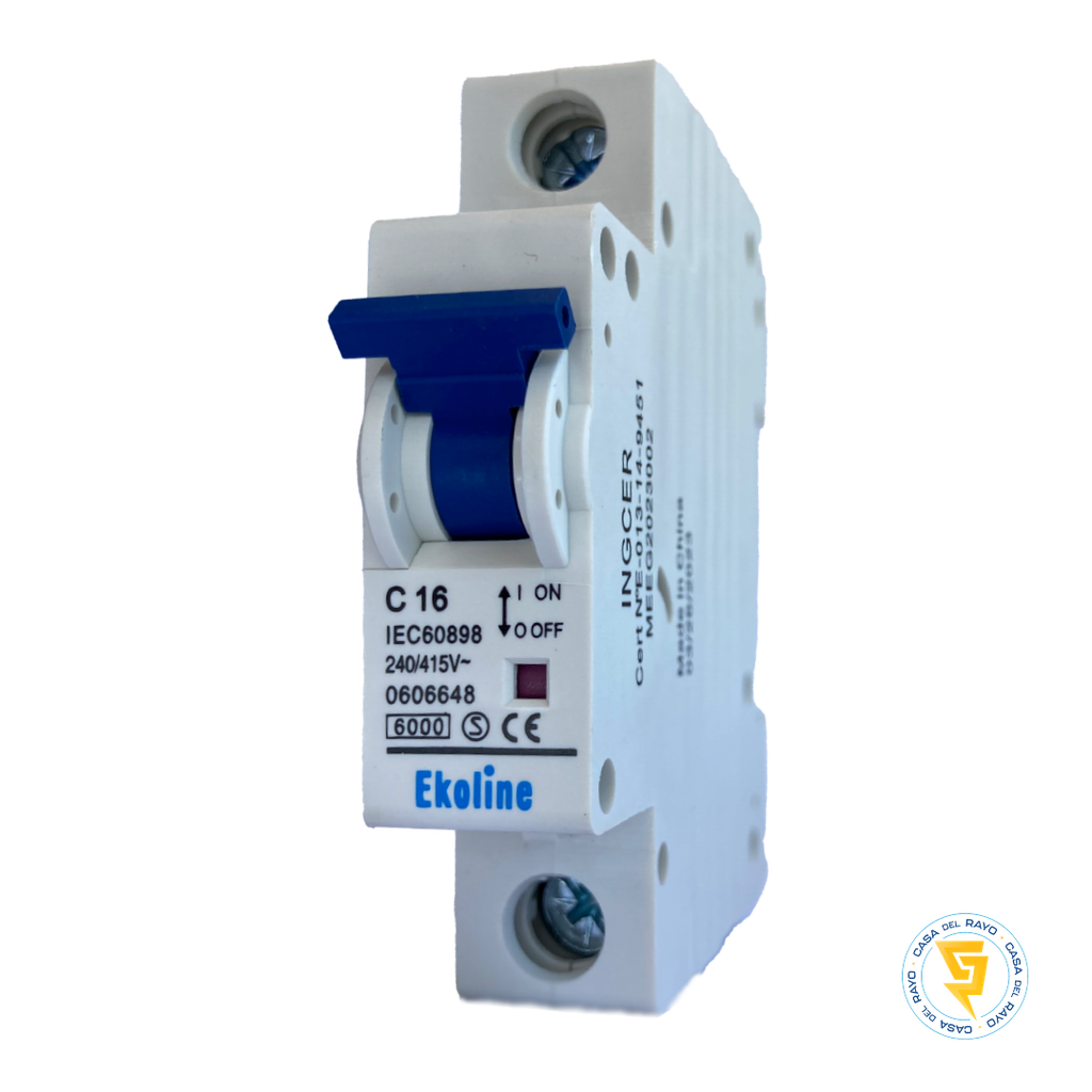 INTERRUPTOR AUTOMATICO MONOFASICO 1X16A/ CURVA C - 6K EKOLINE | casadelrayo.cl